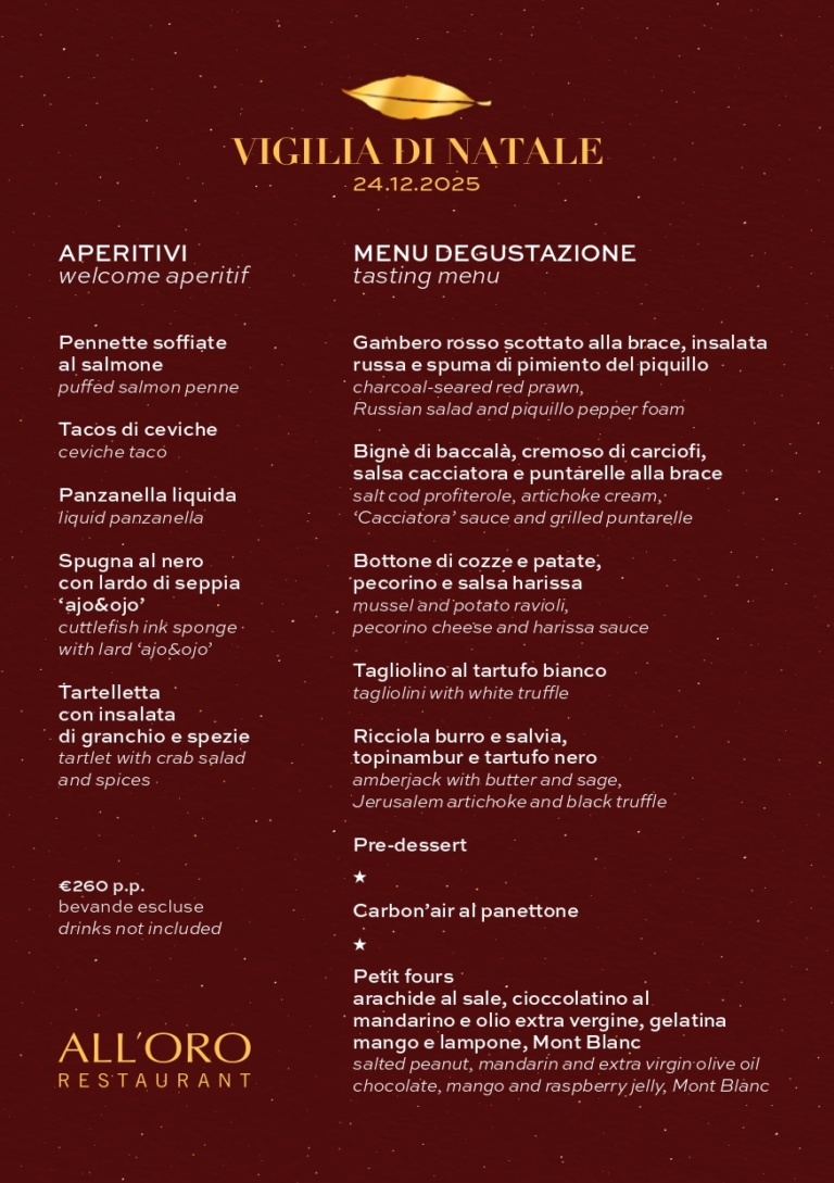 Holiday Menu | All'Oro Restaurant Rome